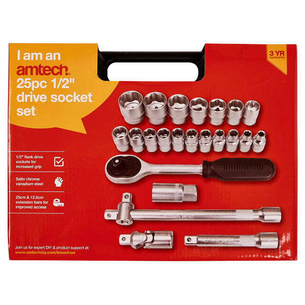 Amtech 25pc 12inch Drive Socket Set Euro Car Parts