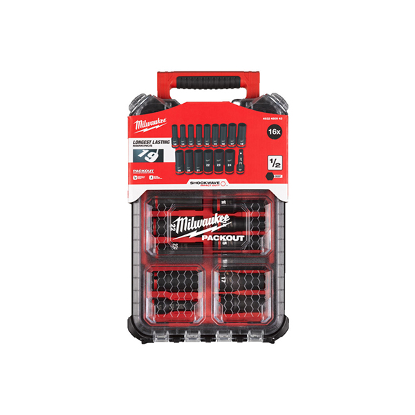 Milwaukee 16 Piece 1/2 Deep Impact Shockwave Socket Set Packout Case ...